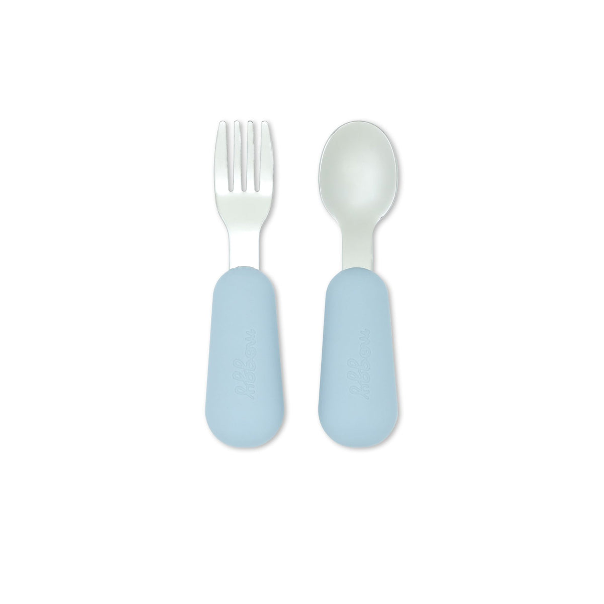 Cuchara & Tenedor de silicón + acero inoxidable │ Dusty Blue – Moggy